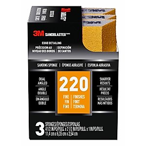 3M SandBlaster Dual Angle Sanding Sponge Gold, 4.5 in. x 2.5 in. x 1 in., 220 Grit, 3/Pack
