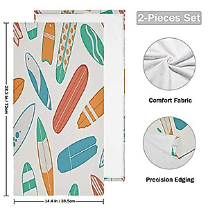 Blueangle Surfboard Pattern Print Soft Hand Towels for Bath Decorative Guest Towels Fingertip Towels for Bathroom Spa Gym, 2-Piece, 14.4 x 28.3 inches