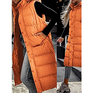 Grlasen Women's long Quilted Vest hooded sleeveless Button Down puff vest cotton padded jacket winter coat