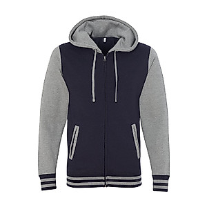 Independent Trading Co. - Heavyweight Varsity Full-Zip Hooded Sweatshirt - IND45UVZ - S - Classic Navy/Gunmetal Heather