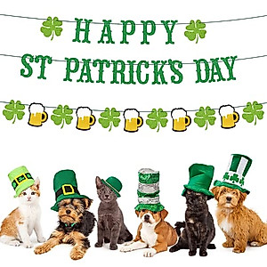St Patricks Day Banner, SEPGLITTER 3 Strings St. Patrick's Banner Gold Glitter Saint Patricks Day Decorations Happy St. Patrick's Day Banner Decor with Clover Signs for Shamrock Garland Party Supplies