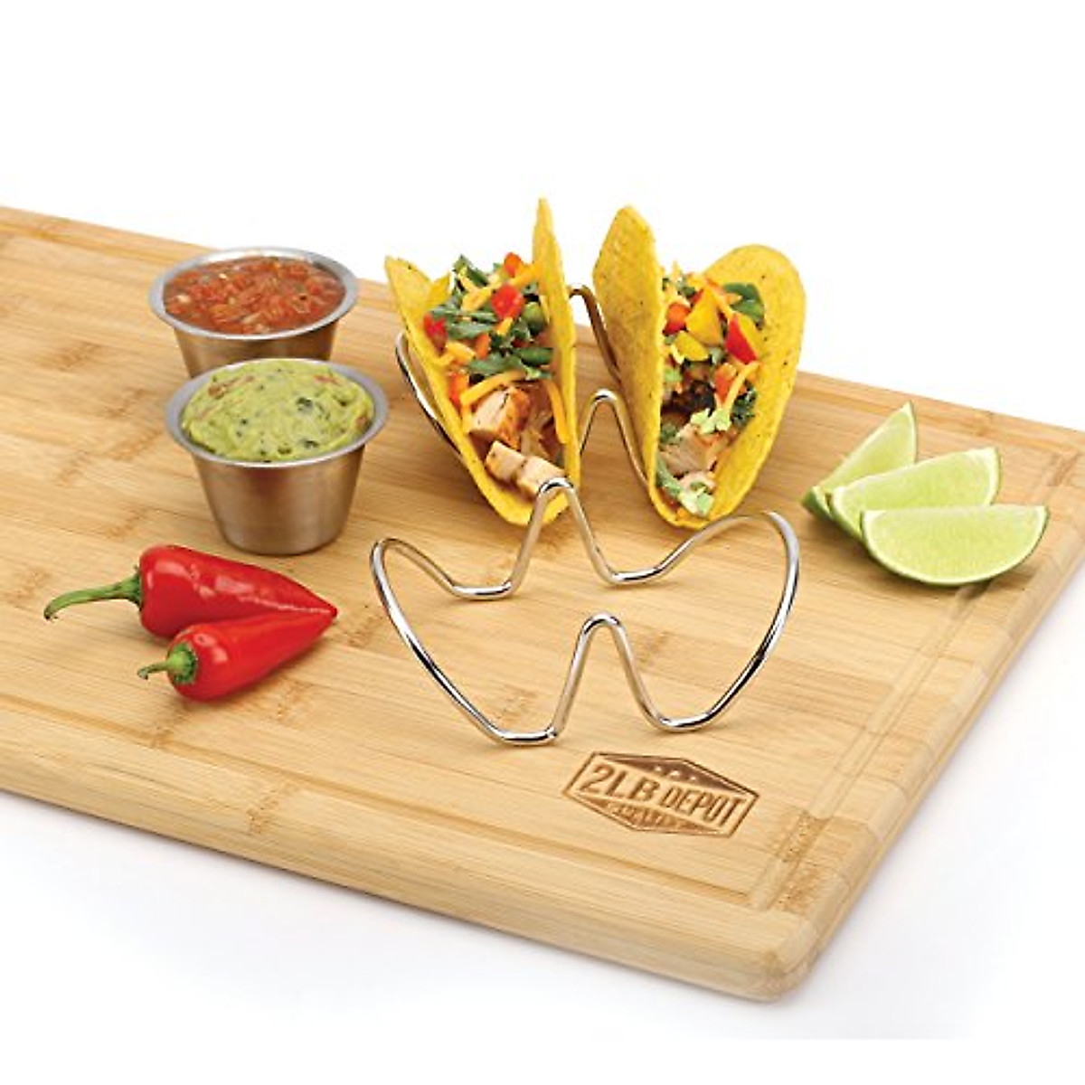 2LB Depot Taco Holder Set with 2 Stackable Stainless Steel Stands, Each Rack Holds 2 Hard or Soft Tacos, Five Styles Available, Perfect for Home and Restaurants