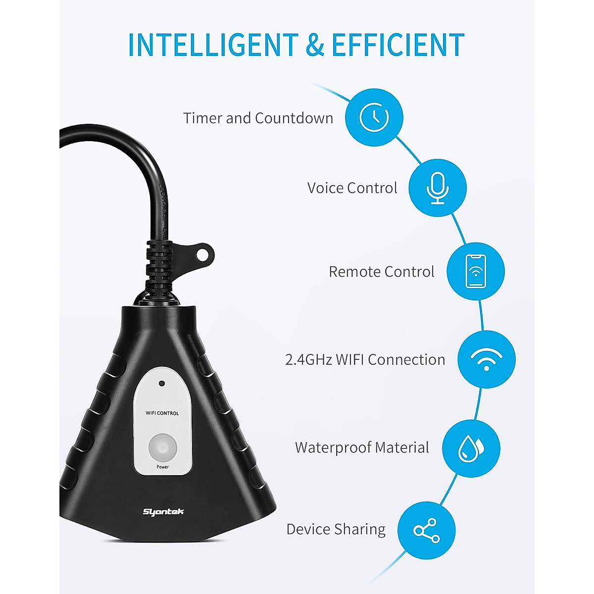 Syantek Outdoor WiFi Outlet, Smart Outdoor Plug with 3 Ground Outlets, Compatible with Amazon Alexa, Google Assistant, Remote Control, Timer, Waterproof, FCC Certified for Outdoor and Chritmas Lights
