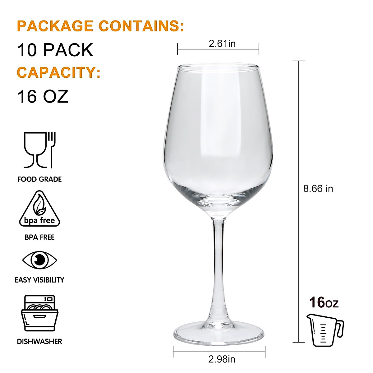 Ufrount Red Wine Glasses Set of 10,Classic Wine Glasses 16oz for Party Restaurant,Clear All-purpose 500ml Wine Glass Stemmed Glassware White Wine Glasses for Gift,Wedding