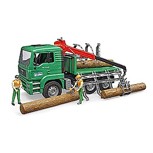 Bruder Toys - Forestry MAN Timber Truck with Fully Functioning Loading Crane, Tilting Loading Bed, and 3 Loadable Trunks - Ages 4+