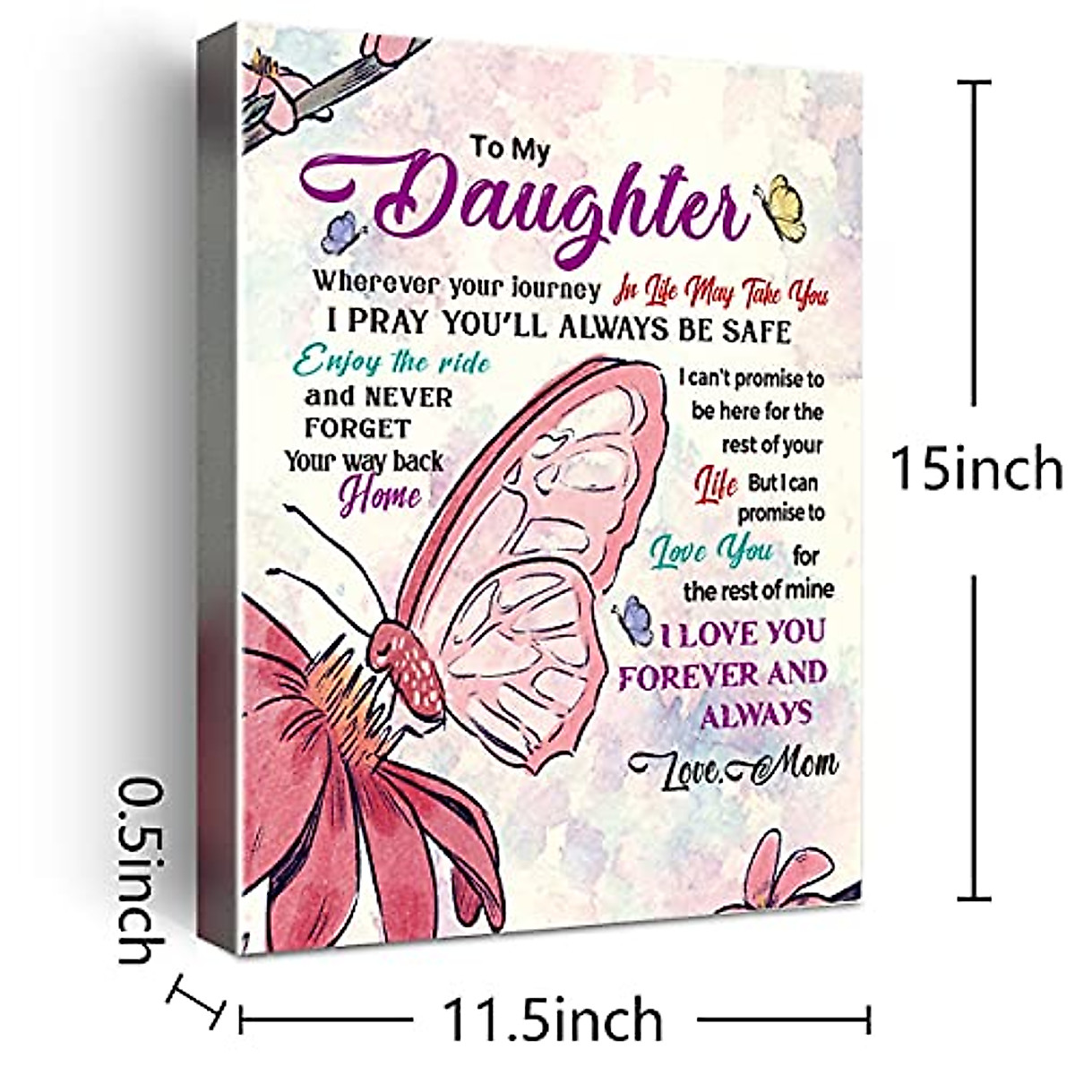 Wailozco Gifts for Daughter -Hangable Canvas Poem Prints Framed Poster Wall Art for Daughter from Mom-Meaningful Daughter Gifts,Daughter Home Bedroom Living Room Wall Decor- Butterfly