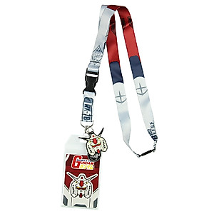 Mobile Suit Gundam RX-78-2 Lanyard ID Badge Holder with 2" Helmet Rubber Charm and Collectible Sticker