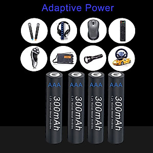 16 Packs 1.2V Rechargeable AAA Size Nimh 300mAh Batteries, Pre-Charged Triple A Battery for Christmas Lights,Solar Lamp Garden Lights