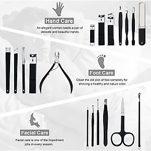 Manicure Set Professional Nail Clippers Kit Pedicure Care Tools- Stainless Steel Women Grooming Kit 18Pcs for Travel or Home (Pink)