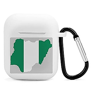 Nigeria Flag Map Silicone AirPods Case Protective Cover Compatible with AirPods 2 & 1 with Keychain