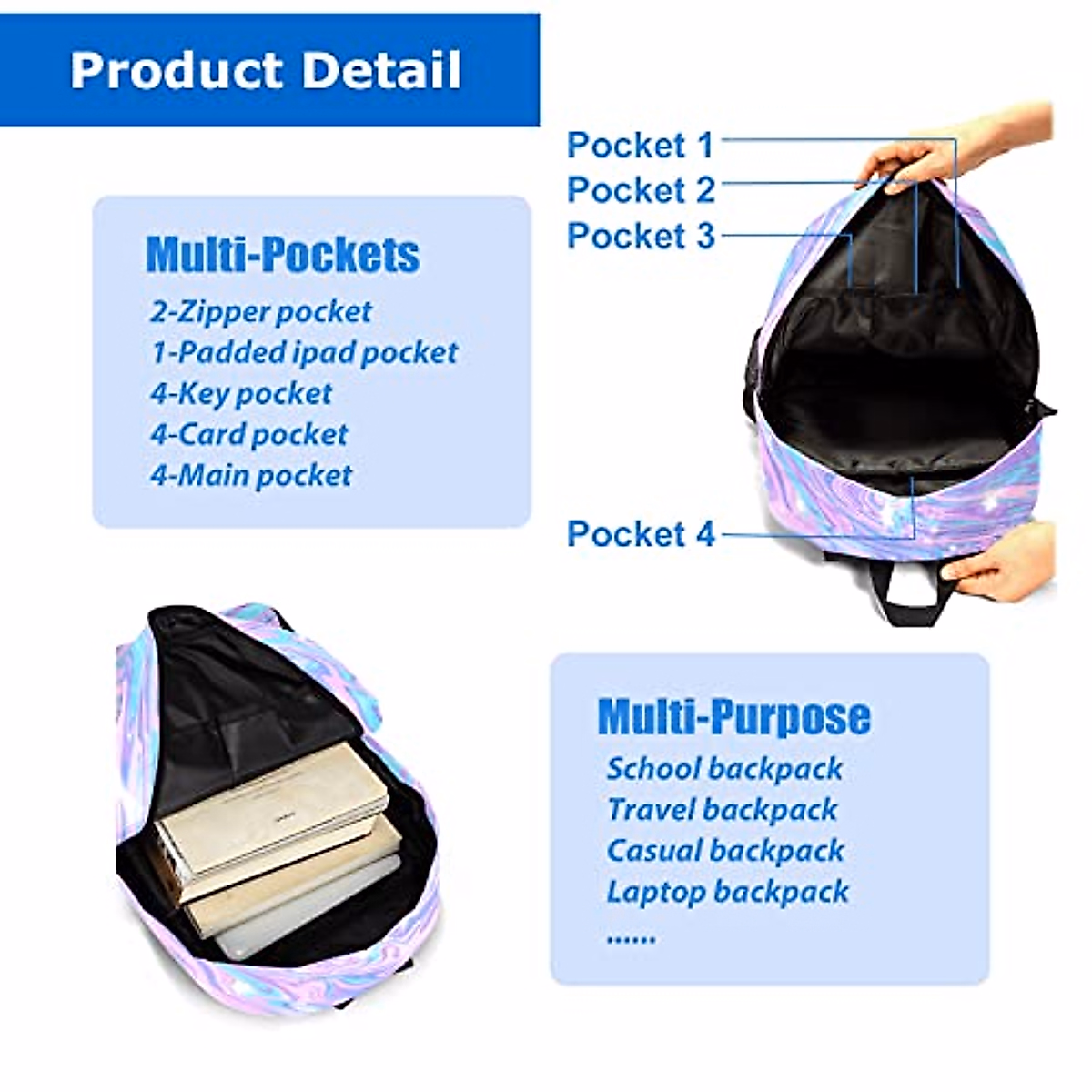 Yeshop Gymnastic Marble Unicorn Personalized Backpack for Teen Boys Girls,Custom Travel Backpack Bookbag Casual Bag with Name Gift