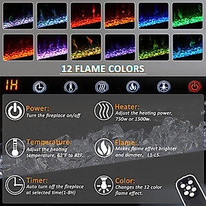 Spurgehom 70" Fireplace TV Stand for TVs Up to 80" with 36" Electric Fireplace, TV Console for The Living Room, LED Light Entertainment Center, Storage Cabinet, Media Console Table, Black