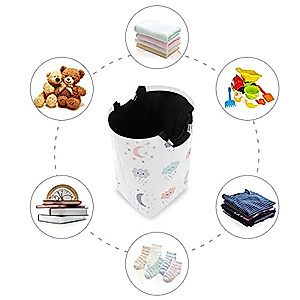 OREZI Smiling Clouds Moon Stars Laundry Hamper,Waterproof and Foldable Laundry Bag with Handles for Baby Nursery College Dorms Kids Bedroom Bathroom