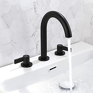 POP SANITARYWARE Matte Black Bathroom Faucet 8 Inches Widespread Bathroom Faucet 3 Hole Bathroom Faucet 2 Handle Bathroom Sink Faucet Brass with Supply Hoses
