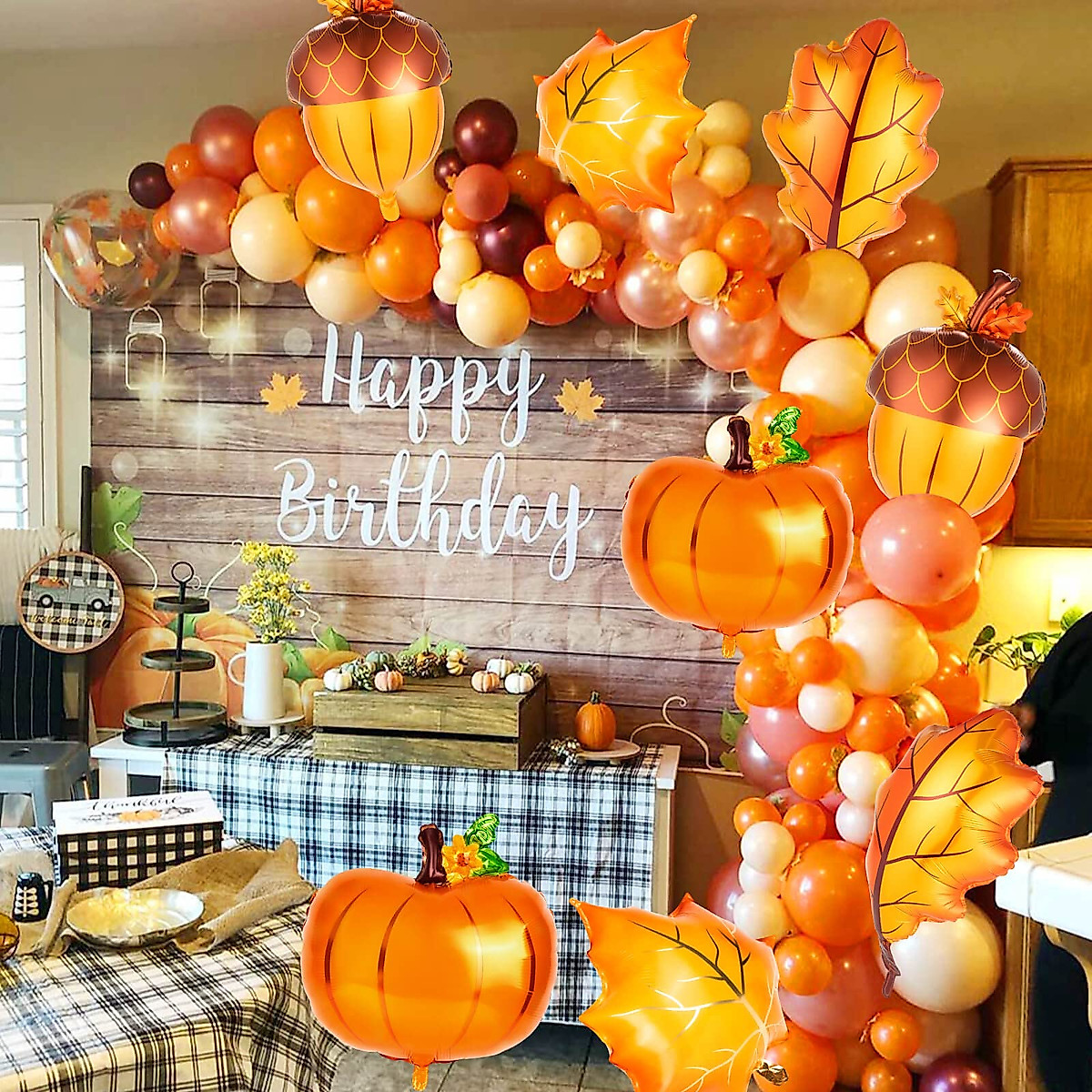 Happy Fall Balloon, 16Pcs Big Maple Leaves Acorn Balloons, Fall Mylar Foil Balloons for ThanksGiving Home Festival Decorations