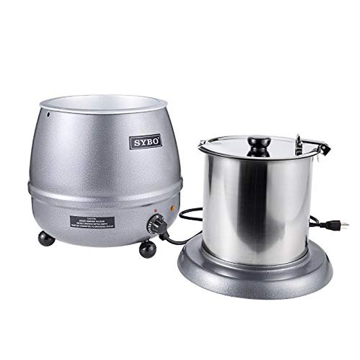 SYBO Stainless Steel Soup Kettle with Hinged Lid and Insert Pot, 10.5 Quarts, Commercial Grade & DL2112 Commercial Grade Food Heat Lamp Portable Electric Food Warmer 2-Bulb with Free-Standing,Silver