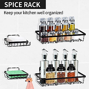 BGFOX Shower Caddy Pack of 4 - Black Shower Organizer, Drill-Free Shower Shelves for Inside Shower, Stainless Steel, Matte Black