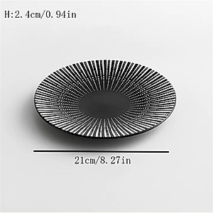 Dinner Plates Set Ceramic Dinner Plate Western Food Chinese Dinner Plate Home Kitchen Restaurant Plate Round Stripe Flat Plate Dessert Fruit Tray Kitchen Salad Bowl ( Color : A , Size : 8.27in )