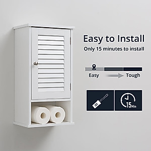 FRALIMK Bathroom Wall Cabinet, Single Door Over The Toilet Storage, Adjustable Shelves, Louver Door, Space Saver, Wall Mounted Organizer, 13 * 25 inches