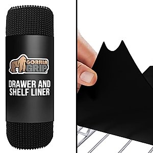 Gorilla Grip Drawer Liner and Wire Shelf Liners Set of 4, Drawer Liner Size 12 in x 20 FT in Black, Non Adhesive, Wire Shelf Liner Size 14x36 in Black, Waterproof Hard Plastic, 2 Item Bundle