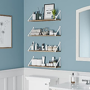 Wallniture Bora 24"x6" Rustic Floating Shelves, Wall Bookshelf Living Room Decor, Wall Shelves for Bedroom Decor, Bathroom Shelf Unit, Wall Mounted Floating Shelf for Kitchen Burnt Set of 4