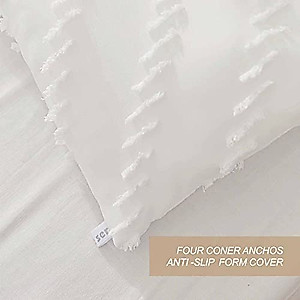 Nanko Twin Size Comforter Set White Tufted Jacquard Boho Soft Shabby Chic Reversible Down Alternative Microfiber Bedding - All Season Duvet and 1 Pillowcases Farmhouse Bed Sets Women Men 68 x 90 2pc