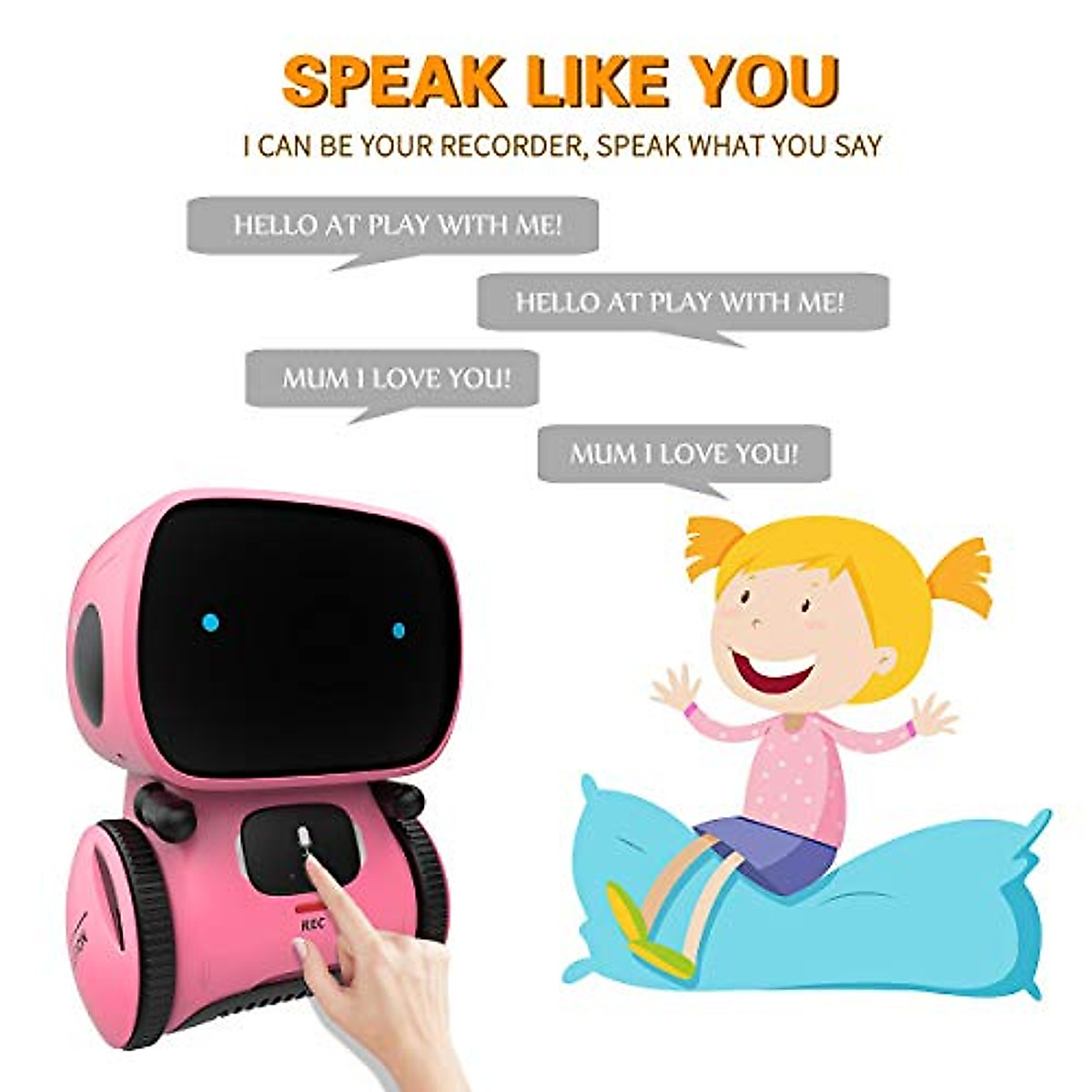 98K Kids Robot Toy, Smart Talking Robots Intelligent Partner and Teacher with Voice Control and Touch Sensor, Singing, Dancing, Repeating, Gift for Boys and Girls of Age 3 and Up