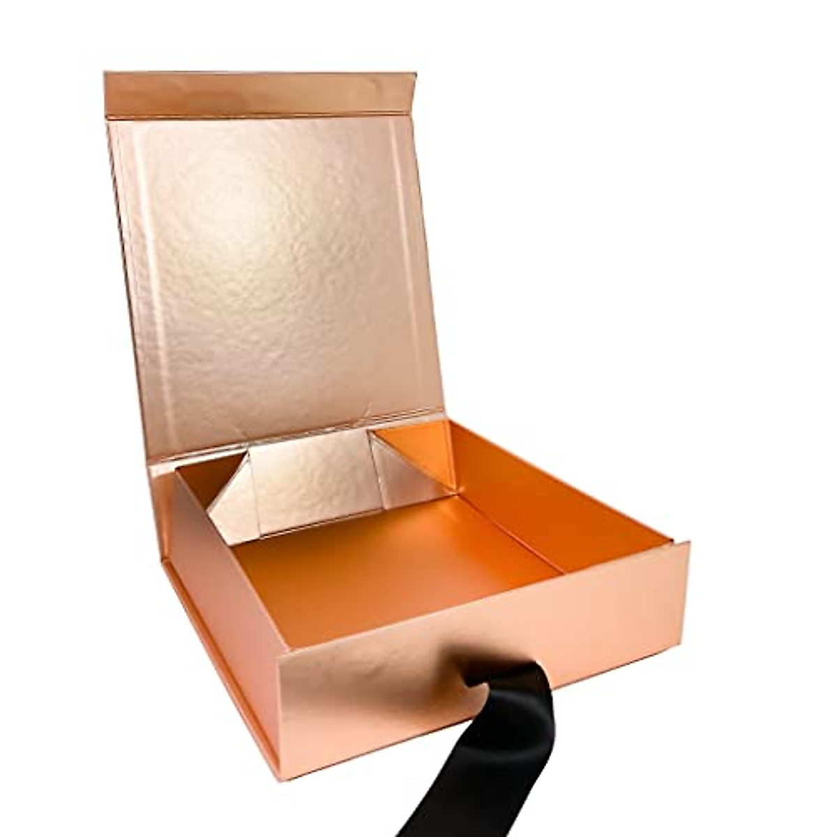PACK2PACK Luxury Foldable Gift Box with Fixed Ribbon | Collapsible Box with Magnetic Closure | Weddings, Bridal Showers, Corporate Gifts | 100% Recycled Paper (Square, Metallic Copper)