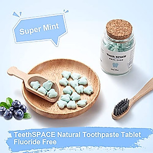 TeethSPACE Eco Friendly Travel Size Toothpaste Tablets,Teeth Whitening&Fresh Breath,Natural Blueberry Flavor,Fluoride Free,TSA Compliant,Plastic-Free,65 Tablets