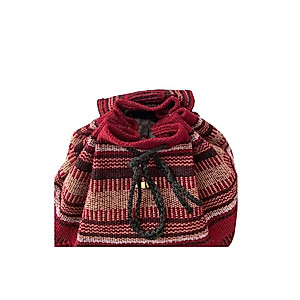 BURGUNDY & TAN , PINZON BACKPACK , FASHION BACKPACK , WOVEN , MEXICAN BACKPACK , SCHOOL BACKPACK , WEEKEND , BEACH BAG , BOHO BAG , CASUAL , DAYPACK , COACHELLA , MOCHILA , MADE IN MEXICO, Red