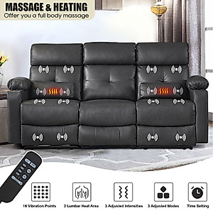 Consofa Power Recliner Sofa Set for Living Room, 2 Pieces Recliner Furniture Sofa Set, Power Reclining Sofa and Loveseat Set with Massage and Heat, Reclining Loveseat with Console for Living Room