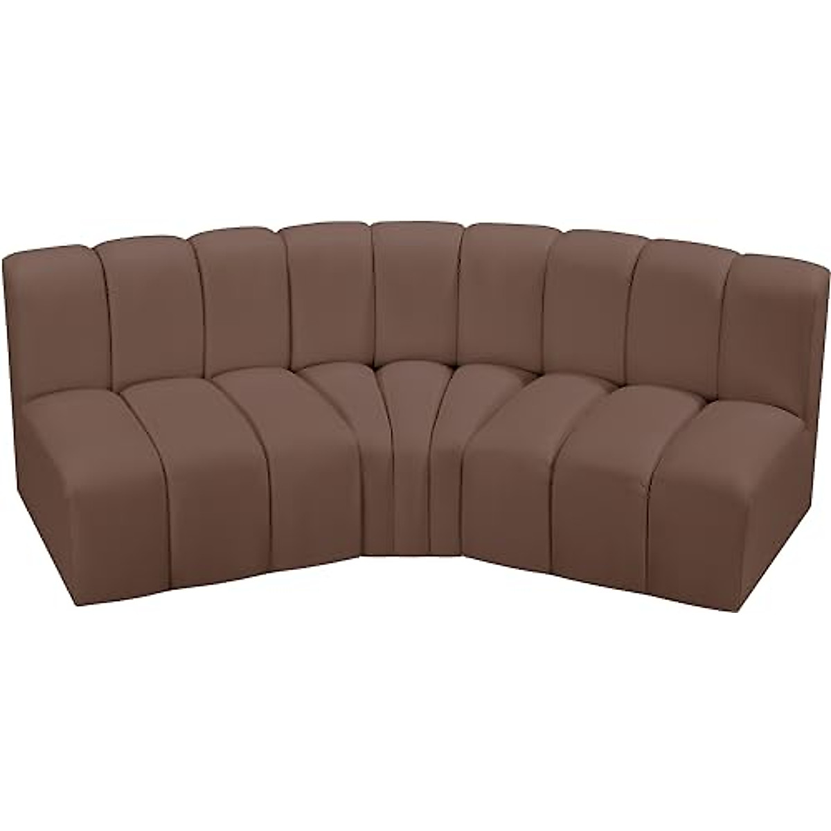 Meridian Furniture 101Brown-S3B Arc Collection Modern | Contemporary Modular Sofa with Soft Brown Vegan Leather, Deep Channel Tufting, Modular Design, 86" W x 41" D x 30" H, Brown