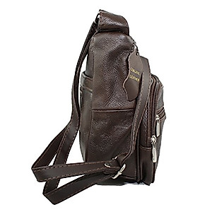 Vine Branch Genuine Leather Shoulder Handbag Purse with Multiple Pockets Brown