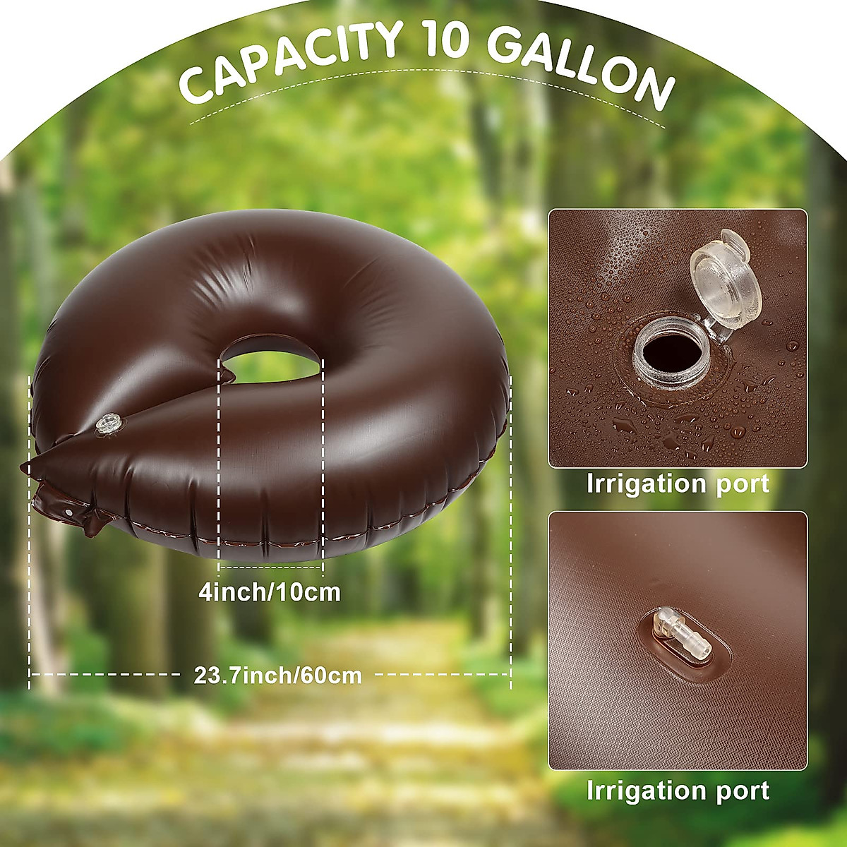 Spakon Tree Watering Ring Tree Bag for Watering PVC Drip Irrigation Water Pouch Round Watering Bags Automatic Drip System Planting Gardening Trees Shrubs, Brown (10 Gallon, 4 Pack)