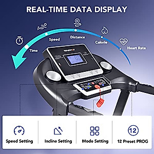 RENESTAR Treadmills for Home, Treadmill with 0-15% Auto Incline, 3HP Folding Treadmill for Running Walking with 280LBS Weight Capacity, Incline Treadmill Equipped with Bluetooth & Pulse Monitor