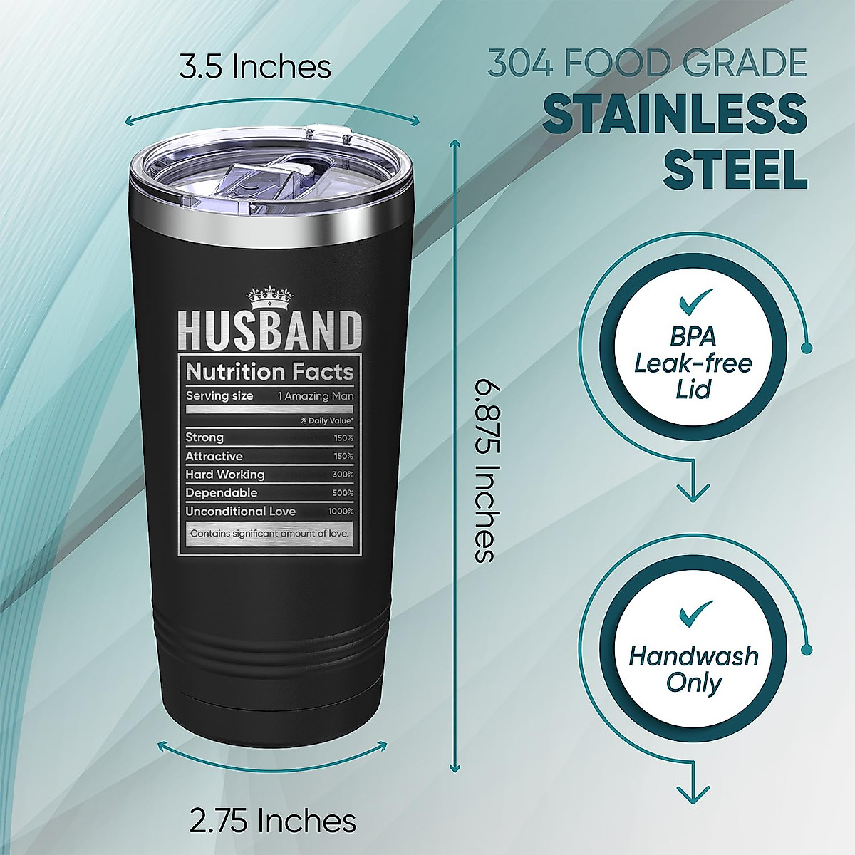 shop4ever Husband Nutrition Facts Insulated Tumbler 20 oz. with Lid, Stainless Steel Cups Travel Coffee Mug Funny Gift from Wife