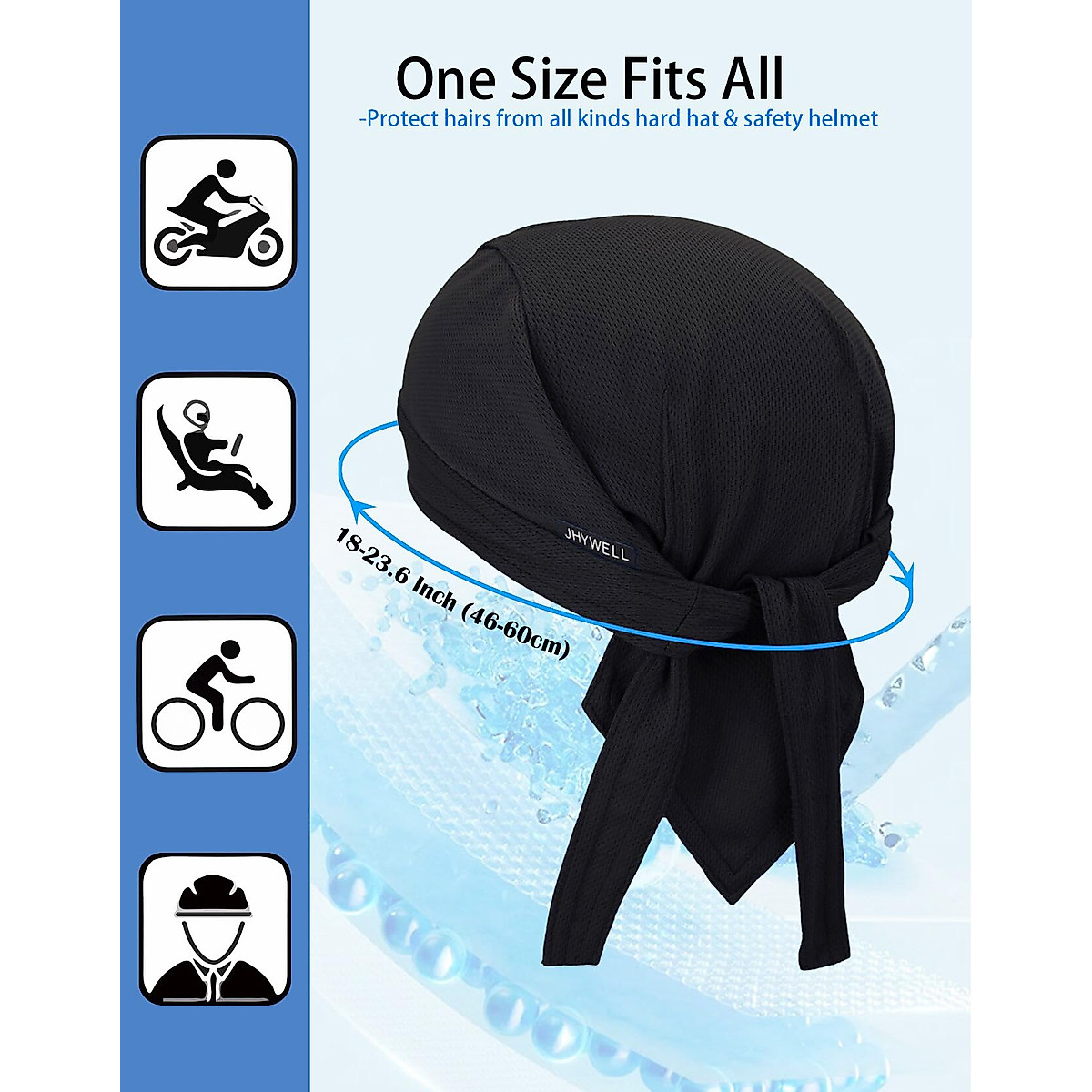 Black Doo Rags Sweat Wicking Beanie Cooling Helmet Liner Large Do Rags Skull Caps Head Wraps Dew Rags Hat for Men and Women (Black Pack)