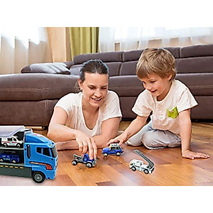 Smart Novelty Die Cast Emergency Trucks Vehicles Toy Cars Play Set in Carrier Truck - 7 in 1 Transport Truck Emergency Car Set for Kids Gifts (Police Vehicle Set)