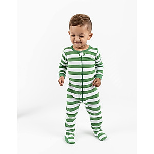 Leveret Kids Pajamas Baby Boys Girls Footed Pajamas Sleeper 100% Cotton (Green/White, Size 12-18 Months)