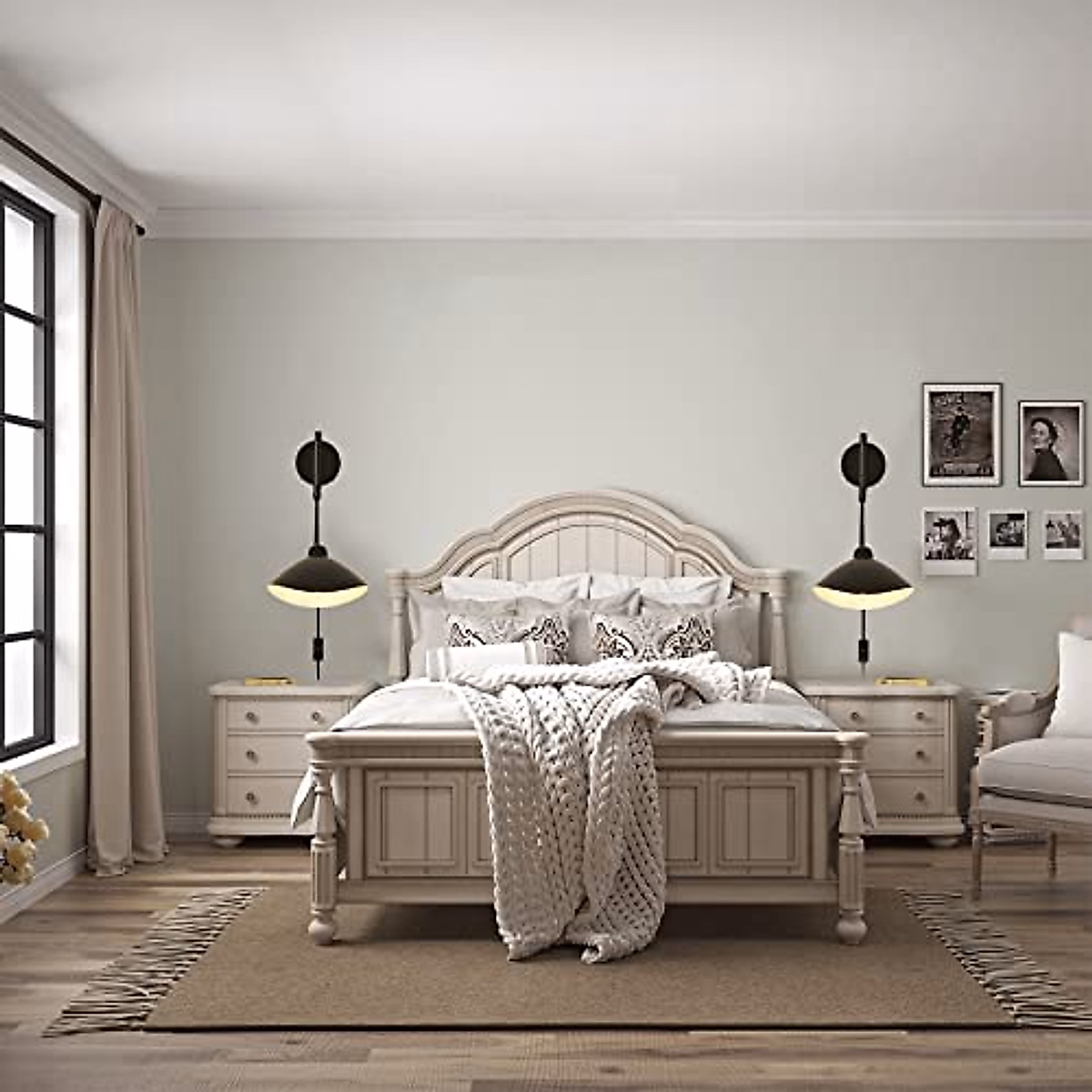 Modern Wall Sconce Plug in or Hardwired Adjustable Swing Arm Vintage Wall Lamp,Mid-Century Black Wall Lights Rotatable for Bedside Living Room,Brass and Black Finish (2 Pack) (1 Light)