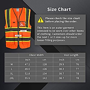 SHORFUNE High Visibility Safety Vest with Pockets, Mic Tab, Reflective Strips and Zipper, ANSI/ISEA Standards,Oange,M