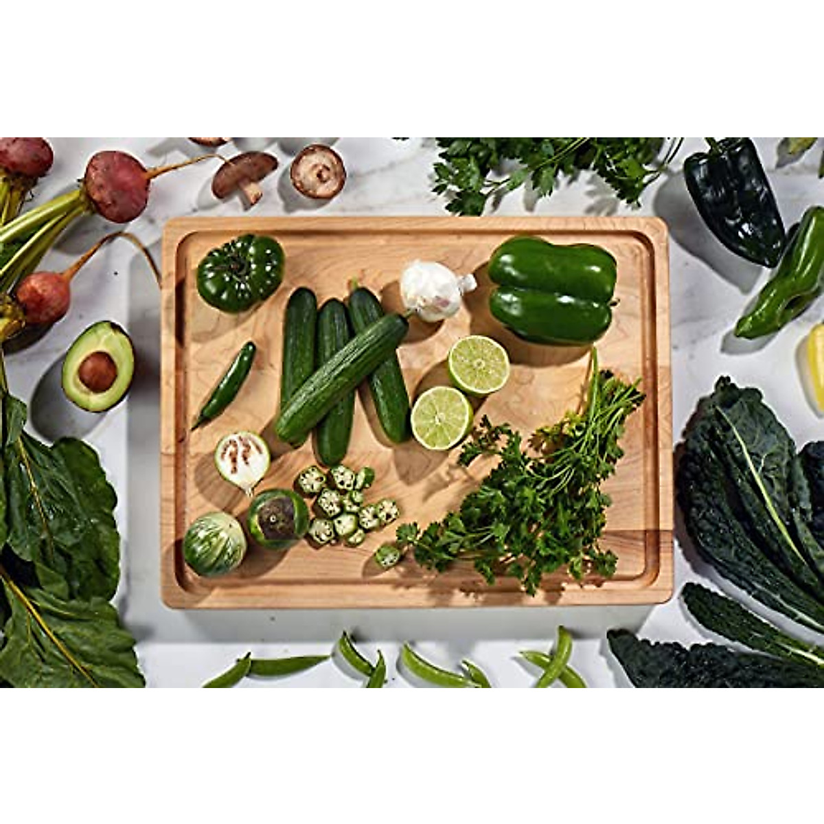 Sonder Los Angeles, Made in USA, Large Thick Maple Wood Cutting Board for Kitchen with Juice Groove, Sorting Compartment, Charcuterie Wooden Board 17x13x1.5 in (Gift Box Included)