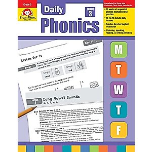 Evan-Moor Daily Phonics, Grade 3, Homeschooling & Classroom Resource Workbook. Phonemic Awareness, Decoding, Word-Study, Teaching Editions, Reproducible Worksheets