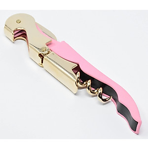 Gold and Pink Soft Velvet Touch Waiters Double Hinge Corkscrew Wine Bottle Opener