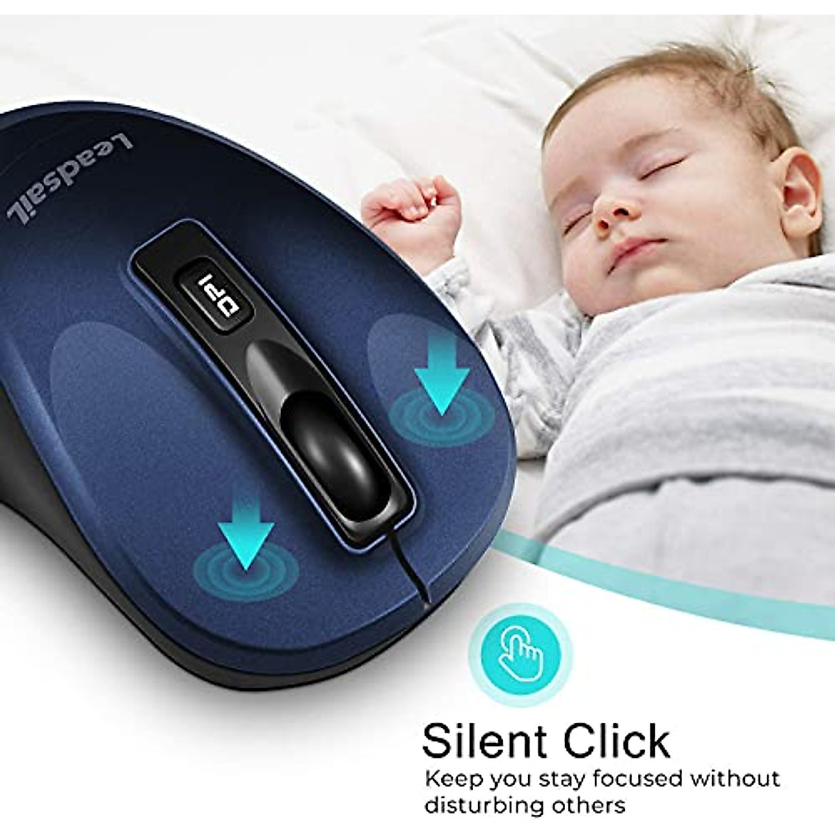 LeadsaiL Wireless Computer Mouse, 2.4G Portable Slim Cordless Mouse Less Noise for Laptop Optical Mouse with 4 Buttons, USB Mouse for Laptop, Desktop, MacBook