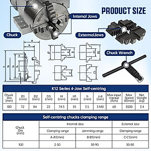CNCTOPBAOS K12-100mm CNC Router Milling Machine Rotational Axis 4th Axis A axis Rotary Table A axis 100mm 4 jaw chuck dividing head,MT2 65mm Tailstock Reducing ratio 6:1 for CNC Engraving Machine