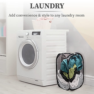 BROOKSTONE, 2 Pack, Compact Foldable Pop Up Laundry Hamper, Super Lightweight Mesh, Collapsible Space Saving Design, Portable with Carry Strap, Breathable Materials