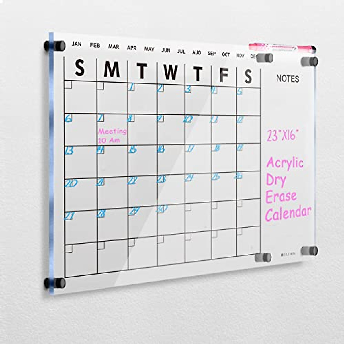 Acrylic Dry Erase Calendar for Wall 23”x16“ Clear Acrylic Wall Calendar White Board Calendar Home Office Calendar