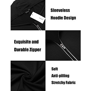 COOFANDY Men Hoodies Sleeveless Workout Tank Top Zip Up Gym Bodybuilding Training Fitness Shirt Black