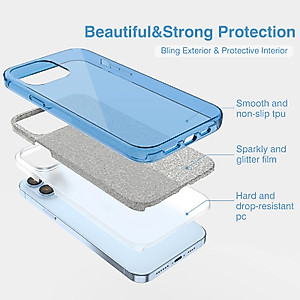 MILPROX Compatible with iPhone 13 Pro Max Case (2021), Glitter Sparkly Shiny Bling Rubber Gel Shell Cases 3 Layers Shockproof Protective Bumper Cover for iPhone 13 Pro Max 6.7" 2021-Blue